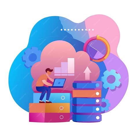 data analysis and cloud computing concept with servers and users