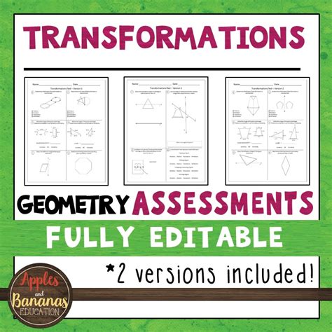 Transformations Tests Geometry Editable Assessments Made By Teachers