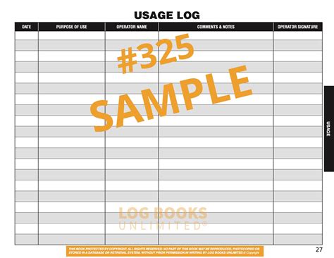 Inspection Usage And Maintenance Log Book 325 Log Books Unlimited