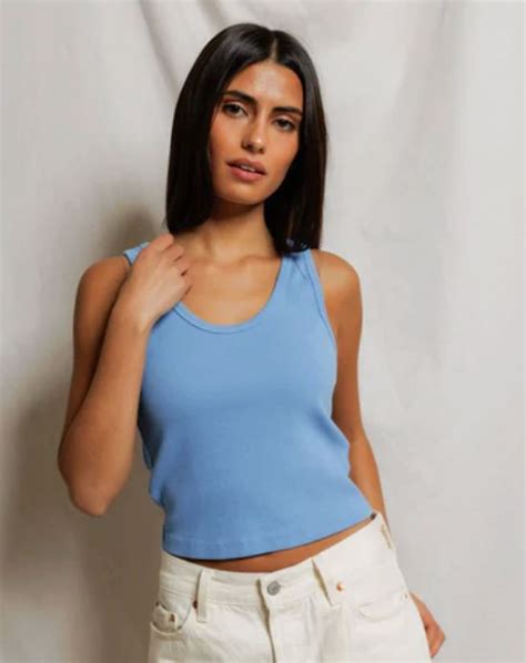 Pacific Blue Blondie Ribbed Tank Blopb Stone Feather Road