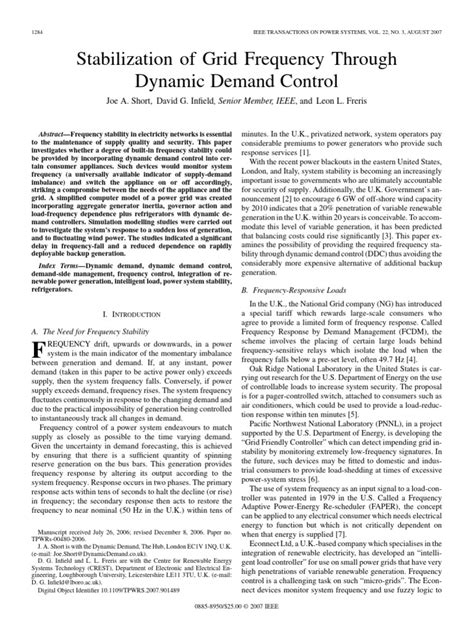 Stabilization Of Grid Frequency Through Dynamic Demand Control Pdf