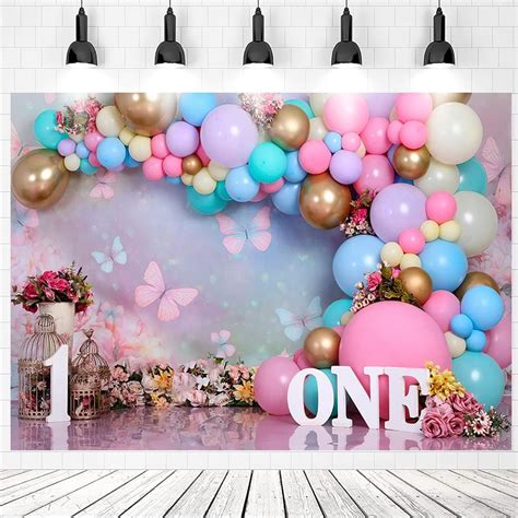 Mehofond 7x5ft Pink And Gold Balloon Girl First Birthday
