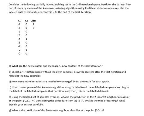 Solved Consider The Following Partially Labeled Training Set