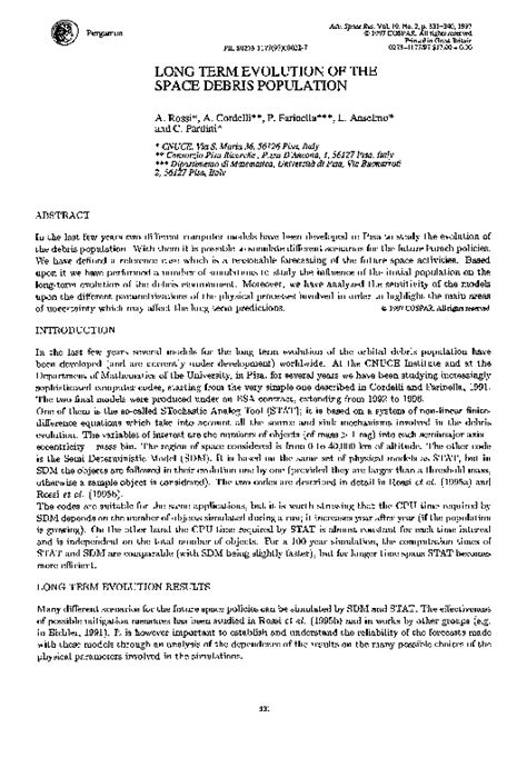 Pdf Long Term Evolution Of The Space Debris Population