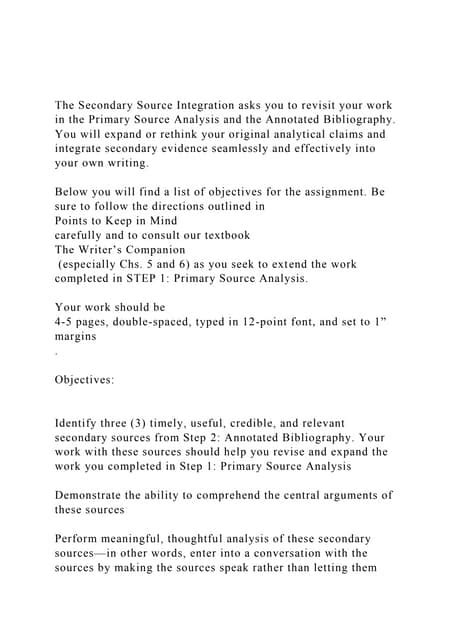 The Secondary Source Integration Asks You To Revisit Your Work Idocx