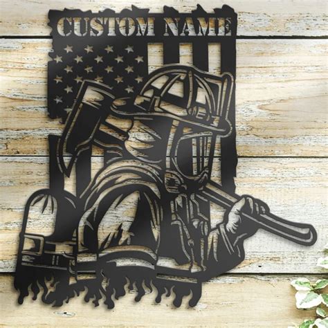 Pamaheart Custom Firefighter Us Flag Metal Wall Art