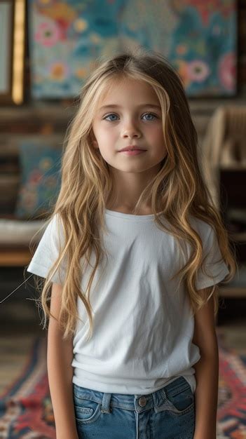 Premium Photo Caucasian Girl On Background Of Modern Loft Colorful Living Room Of House