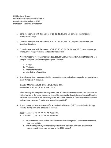 Exercises I Pdf Standard Deviation Variance
