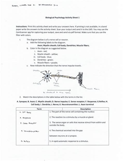 Biology Psychology Activity Quizzes Psychology Docsity