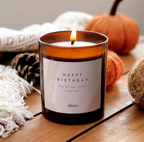 Happy Birthday Neutral Beige Text Patterned Candle Present Happy