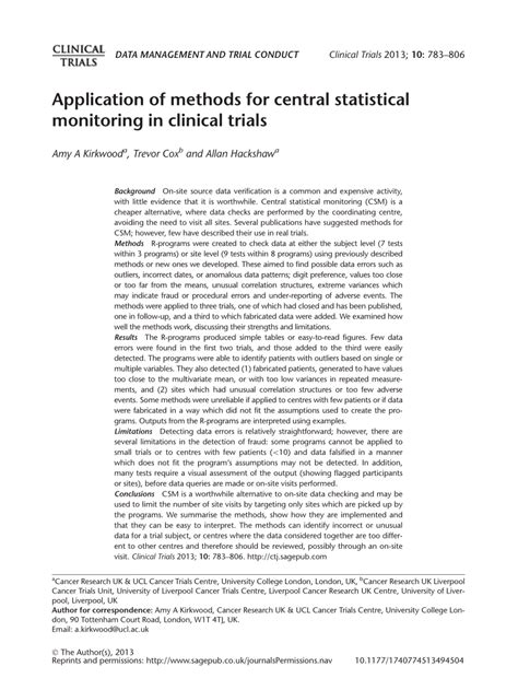 pdf application of methods for central statistical monitoring in