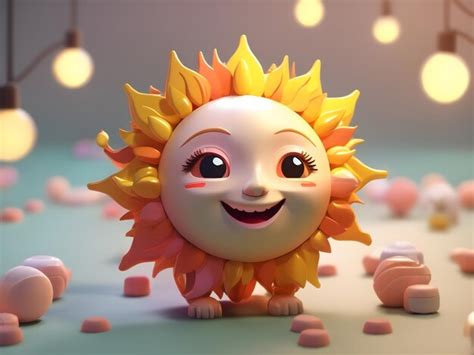 Premium Ai Image Tiny Cute Isometric 3d Render Cheerful Sun