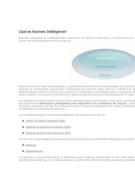 Qué Es Business Intelligence Pdf Almacén De Datos Tecnologías De La Información