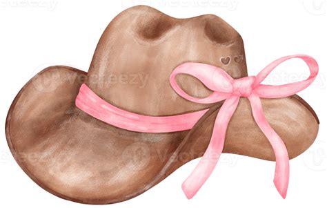 Coquette Cowgirl Hat And Pink Ribbon Bow Watercolor 38022606 Png