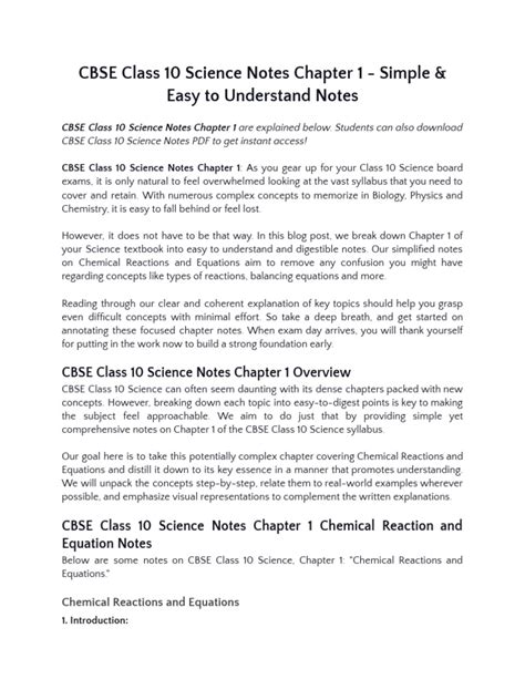 Cbse Class 10 Science Chapter 1 Notes Pdf Chemical Reactions