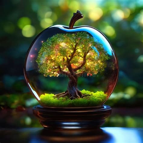Shining Glass Apple With A Tree Inside Stock Illustration