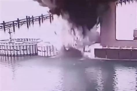 Watch Moment Russias Crimean Bridge Blown Up In Huge Explosion By Ukraine Forces