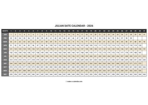 Julian Date Calendar 2026 Calendar 2026 Printable Calendar 2025