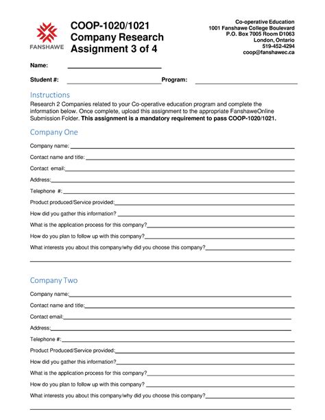 Co Operative Education Assignment 3 Company Research Assignment