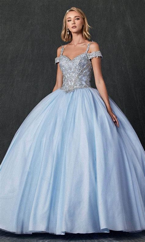 Juliet Dresses 1430 Long Tulle Ballgown Dress Cold Shoulder Straps