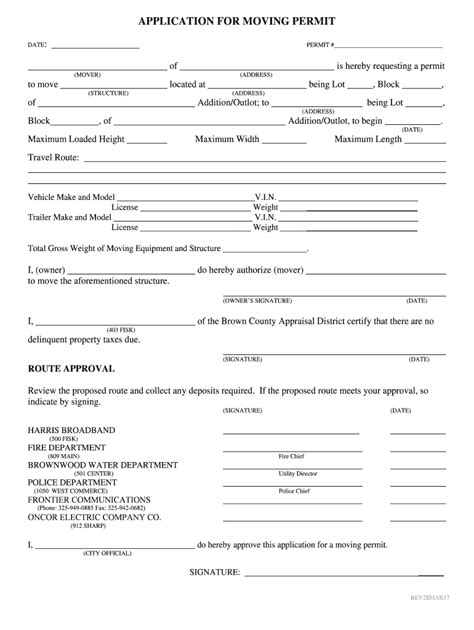 Application For Moving Permit Blank Fillable Template Fill Out