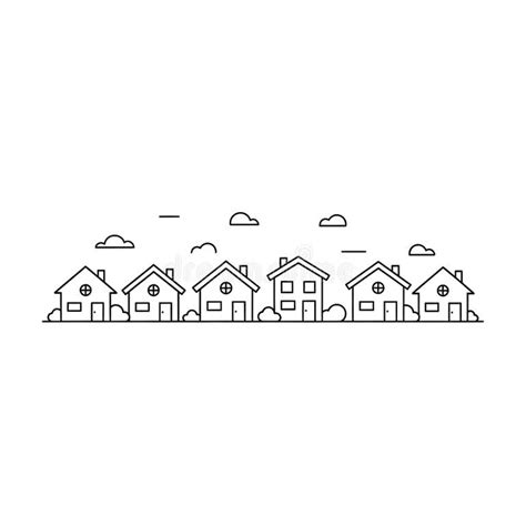 Minimalist Neighborhood Houses Black And White Line Drawing