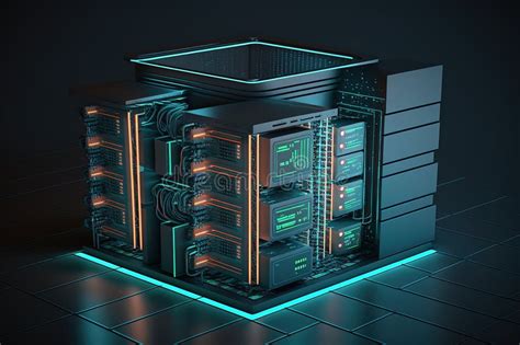 Server Room 3d Illustration With Node Base Programming Data Design