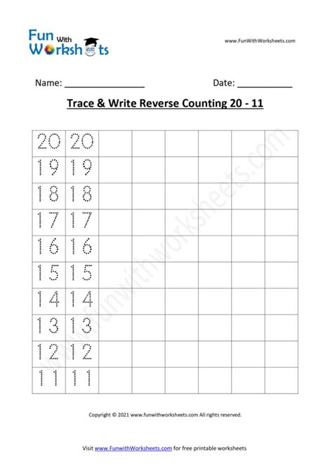 Trace And Learn Reverse Counting Practice Worksheets 100 1