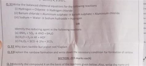 Q31write The Balanced Chemical Equations For The Following Reactionsi