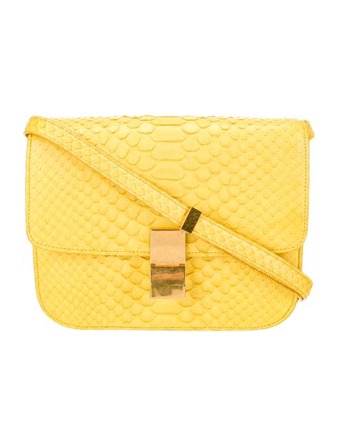 Celine Python Classic Medium Yellow Shoulder Bags Handbags Cel334310 The Realreal