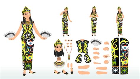 Premium Vector Character Vector Pakaian Sambas Kalbar Dayak
