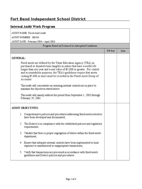 Audit Program For Fixed Asset Auditors Report Audit