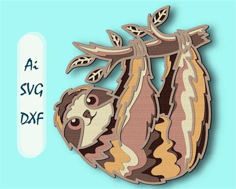 Sloth Multilayer Svg Sloth Shadow Boxcnc Cutsloth Paper Cutplywood