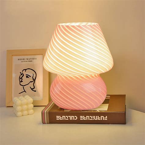 Mloqi Mushroom Lamp Aesthetic Room Decor Desk Decor Small Table Lamp Glass Vintage Bedside Lamp