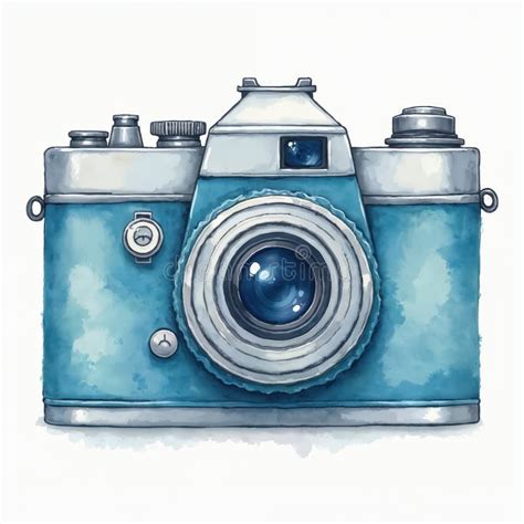 Watercolor Illustration Of Cute Retro Camera Isolated Digital Art Of