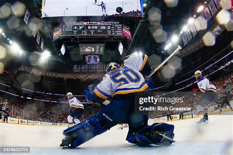Jordan Binnington Of The St Louis Blues Makes A Save During The Game