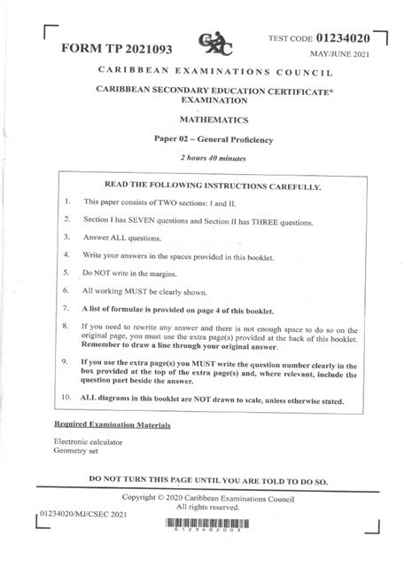 Csec Mathematics June 2021 P2 Pdf