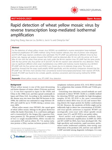 Pdf Rapid Detection Of Wheat Yellow Mosaic Virus By Reverse