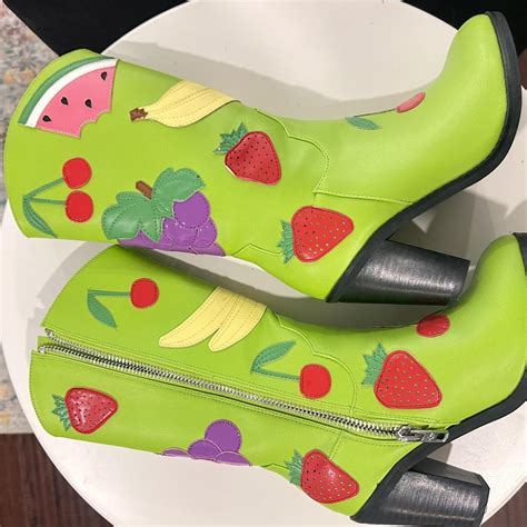 Cute Lime Green Fruit Cowboy Boots Worn Once Size Depop