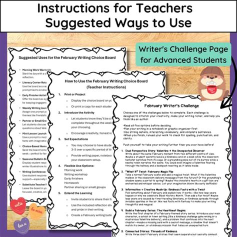 February Writing Choice Board Narrative Opinion Informative Creative
