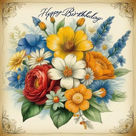 Premium Photo Hand Drawn Vintage Birthday Greeting Template With Hand