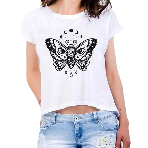 Butterfly Tattoo Womens Crop Tee Tshirtpark