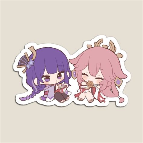 Raiden Yae Miko Ramen Chibi Kawaii Genshin Impact Magnet For Sale By