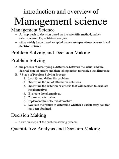 Management Science Notes Pdf Linear Programming Mathematical