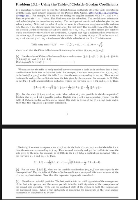Solved Problem 13 1 Using The Table Of Clebsch Gordan
