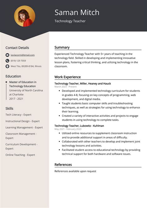 Technology Teacher Cv Examples Template And 20 Tips