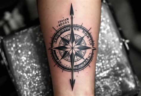 Rustic Half Compass With A Long Native American Arrow Pointing At My Wrist With The Words True
