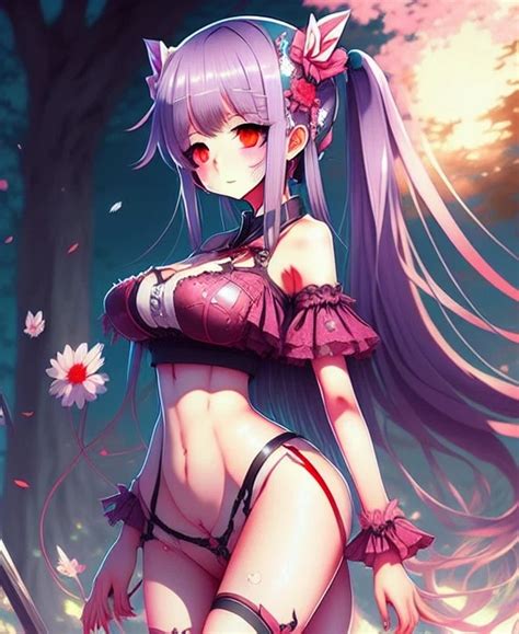 Rule 34 1girls Ai Generated Blue Background Breasts Female Flower Girl Purple Hair Red Eyes