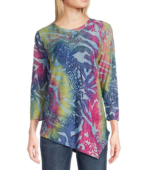 Calessa Burnout Tie Dye Crew Neck 34 Sleeve Tunic Dillards