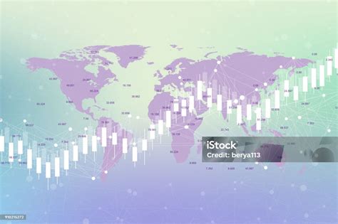 비즈니스 세계 지도 배경 디자인에 무역 하는 주식 시장 투자의 캔 들 스틱 그래프 차트 주식 시장 차트입니다 낙관적인 포인트 그래프의 추세입니다 벡터 일러스트 레이 션